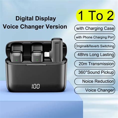 Wireless Lavalier Microphone To With Charging Case Digital Display Voice Changer Noise