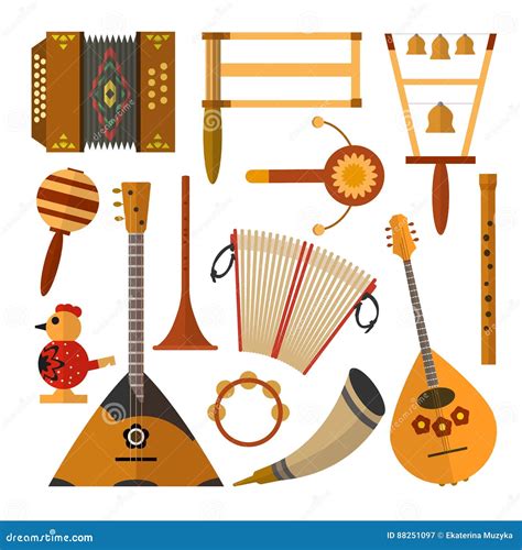 Vector Set Of Russian Folk Music Instruments In Flat Style Stock Vector Illustration Of Object