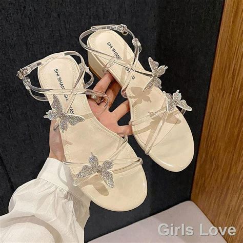 Champagne Satin Block Heel Sandals With Mini Rhinestones Embellished