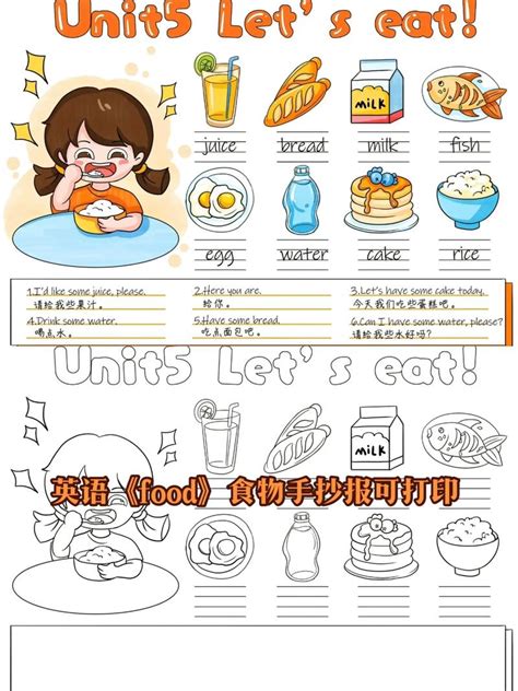 英语有关食物的手抄报 英语有关食物的手抄报简笔画 色粉画