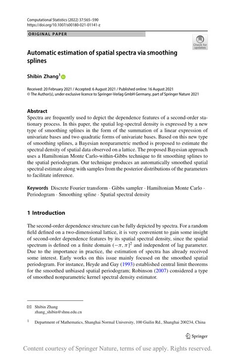 Automatic Estimation Of Spatial Spectra Via Smoothing Splines Request Pdf