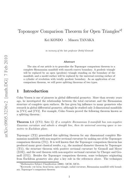 Pdf Toponogov Comparison Theorem For Open Triangles