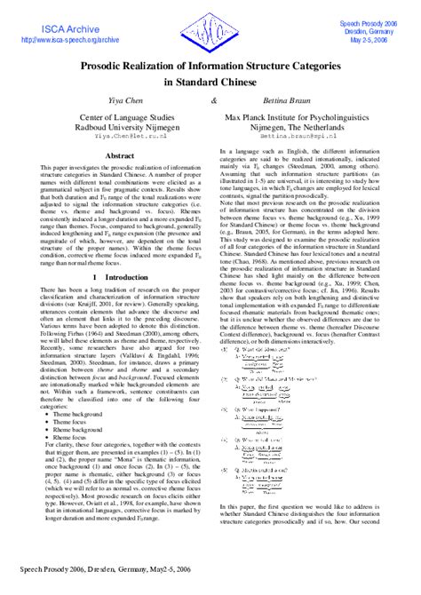 Pdf Prosodic Realization Of Information Structure Categories In Standard Chinese