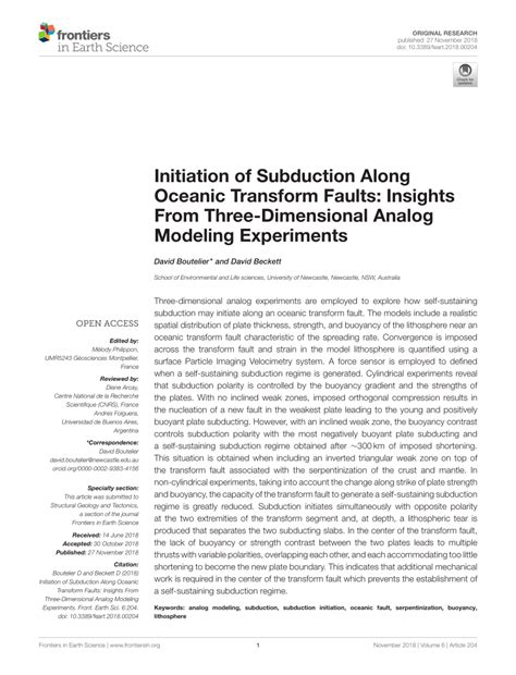 Pdf Initiation Of Subduction Along Oceanic Transform Faults Insights From Three Dimensional
