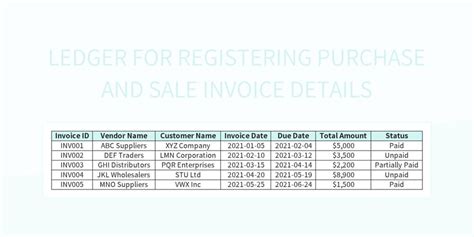 Ledger For Registering Purchase And Sale Invoice Details Excel Template And Google Sheets File