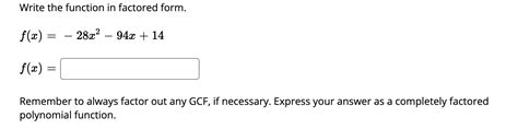 Solved Write The Function In Factored Form