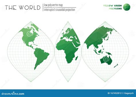 World Map Interrupted Sinusoidal Projection Cartoon Vector 247029347