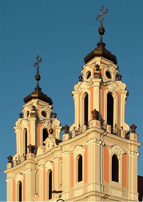 무료 이미지 건물 경계표 정면 교회에 성당 예배 장소 종탑 유태 교회당 공회당 둥근 천장 바로크 리투아니아 빌니우스 성 캐서린의 교회 역사적