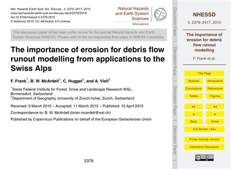 Pdf The Importance Of Erosion For Debris Flow Runout Modelling From