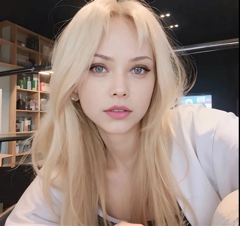 Blonde Woman With Blue Eyes And Long Hair Sitting In A Chair Seaart Ai