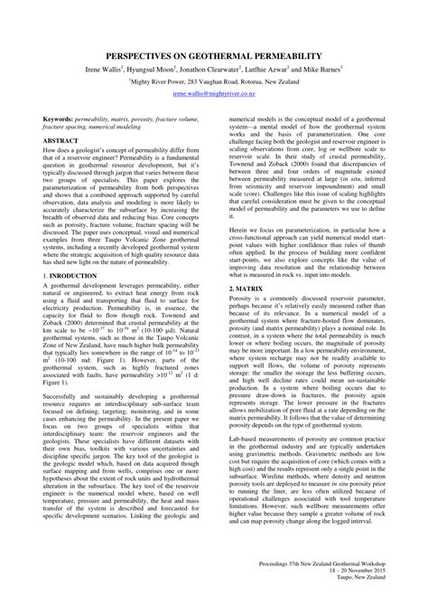 Pdf Perspectives On Geothermal Permeability