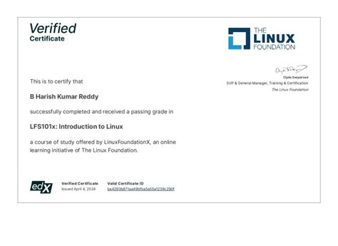 Linux Linuxfoundation Edx Opensource Systemadministrator Networking B Harish Kumar Reddy