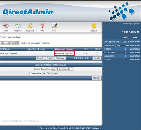 How To Backup SQL Database In Direct Admin IPSERVERONE