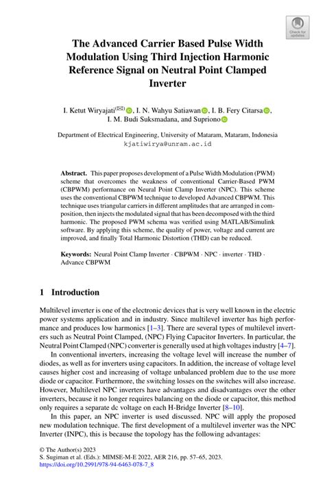 PDF The Advanced Carrier Based Pulse Width Modulation Using Third Injection Harmonic Reference