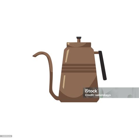 드립 양조 커피 준비를 위한 구즈넥 주전자 흰색 배경에 격리된 평면 벡터 삽화 가정 및 주방 그릇 물 비등 및 음료 제조 장비 가을에 대한 스톡 벡터 아트 및 기타 이미지