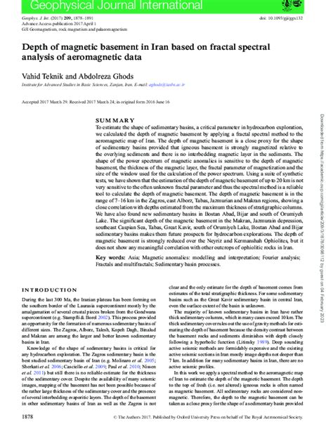 Pdf Depth Of Magnetic Basement In Iran Based On Fractal Spectral Analysis Of Aeromagnetic Data