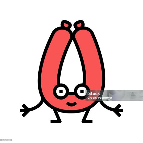 키엘바사 고기 캐릭터 컬러 아이콘 벡터 일러스트 레이 션 고기에 대한 스톡 벡터 아트 및 기타 이미지 고기 귀여운 돼지