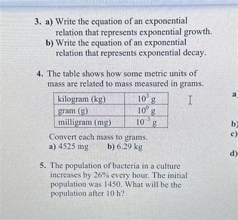 Solved 3 A Write The Equation Of An Exponential Relation