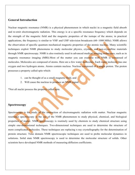 Assignment Of Nmr Spectroscopy Principle Technique And