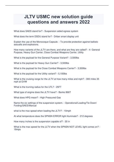 Jltv Usmc New Solution Guide Questions And Answers 2022 Jltv Usmc Stuvia Us