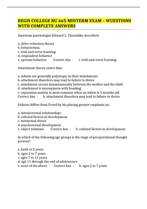 Regis College Nu 665 Midterm Exam Questions With Complete Answers