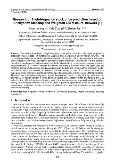 Pdf Research On High Frequency Stock Price Prediction Based On Chebyshev Stacking And Weighted