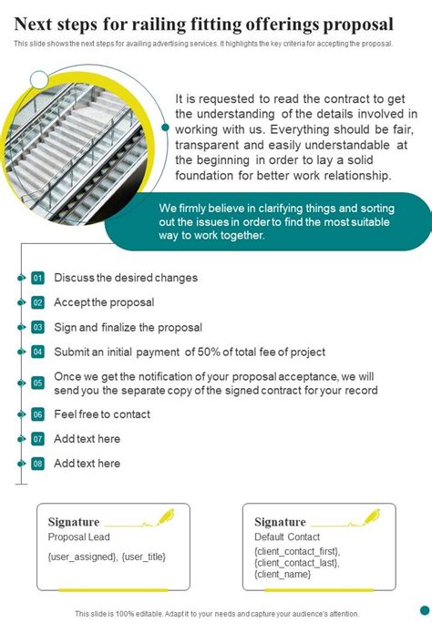 Next Steps For Railing Fitting Offerings Proposal One Pager Sample Example