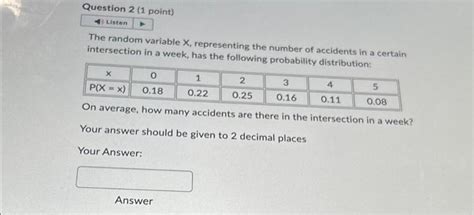 Solved Question 2 1 Point 4 Listen The Random Variable X