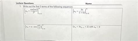 Solved Lecture Questions Name 1 Write Out The First 5 Terms