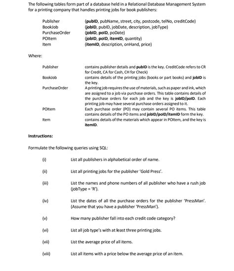 Solved The Following Tables Form Part Of A Database Held In