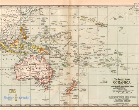Antique Map Of The South Pacific Oceania Australasia Melanesia