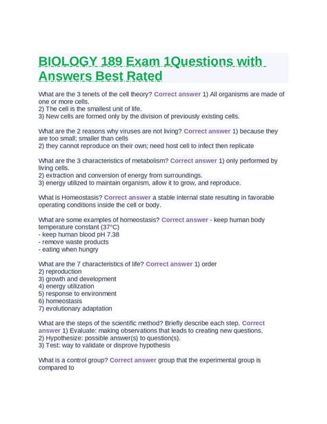 Biology Exam 1 Key Concepts And Answers Exams Biology Docsity