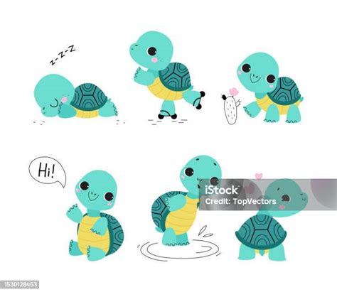 껍질과 짧은 발을 가진 귀여운 거북이가 다른 활동 벡터 세트에 참여 개체 그룹에 대한 스톡 벡터 아트 및 기타 이미지 개체 그룹 거북등껍질 거북이 Istock