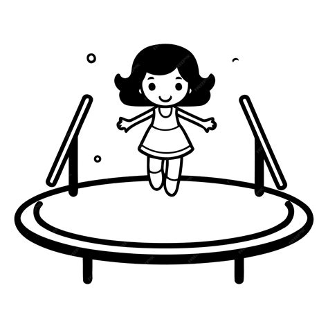트램폴린에 뛰어다니는 귀여운 작은 소녀 터 일러스트레이션 프리미엄 벡터