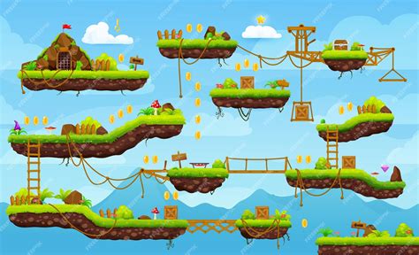 Premium Vector Retro 2d Arcade Game Level Platforms Background