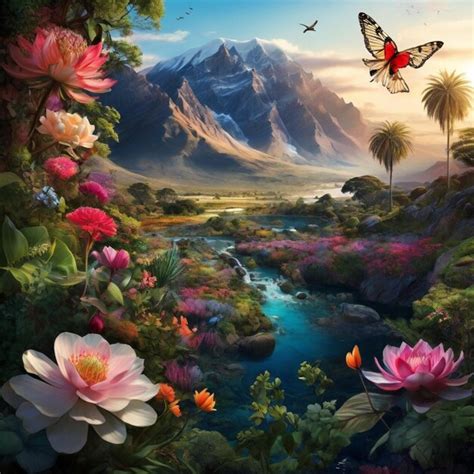 Premium Photo A Stunning Landscape Featuring A Diverse Range Of Flora And Fauna Showcasing The