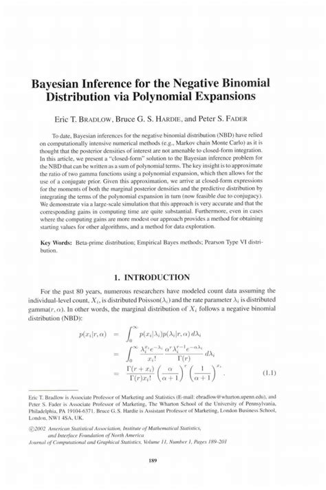 Pdf Bayesian Inference For The Negative Binomial Distribution Via Polynomial Expansions