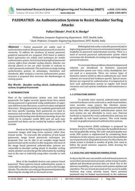 Irjet Passmatrix An Authentication System To Resist Shoulder Surfing
