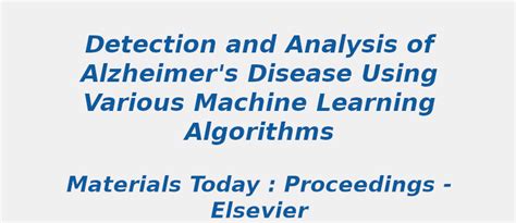 top research topic of alzheimer disease using various machine learning