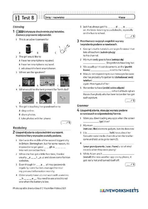 Unit 1 Unit Test V1 Test Unit 1 Focus 1 Copyright © Pearson Central