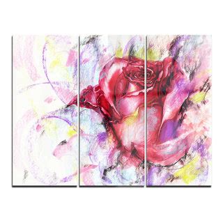 Red Rose Illustration Digital Metal Wall Art 3 Panels 36x28 36