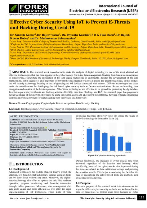 pdf effective cyber security using iot to prevent e threats and