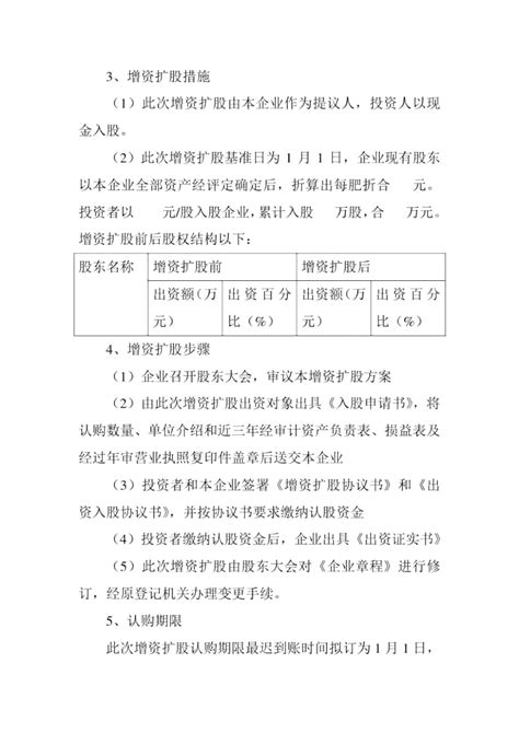 增资扩股专项方案模板
