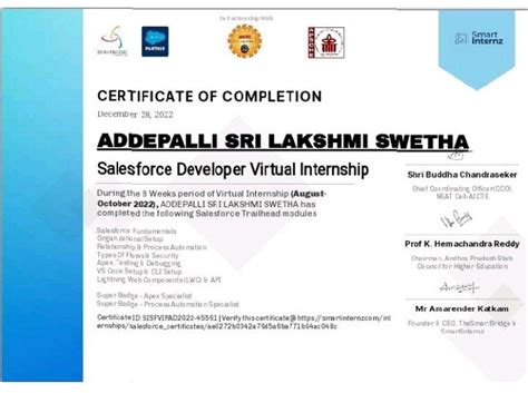 Swetha Addepalli On Linkedin I Successfully Completed My Salesforce Developer Virtual Internship