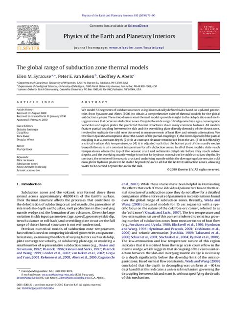 Pdf The Global Range Of Subduction Zone Thermal Models
