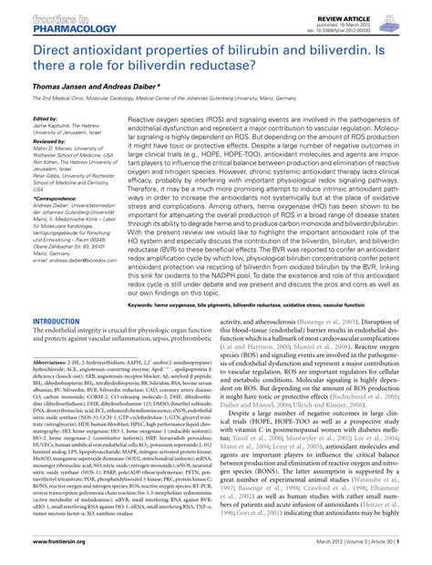 Pdf Direct Antioxidant Properties Of Bilirubin And Biliverdin Is There A Role For Biliverdin