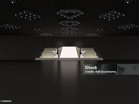 이벤트 계단을 포함한 빈 무대 정면도 프로젝션을 위한 하프 스타 형태 Led 스크린과 천장 스포트라이트 시스템이 있습니다 맞춤형