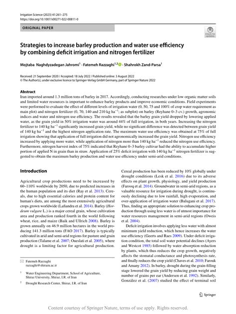 Strategies To Increase Barley Production And Water Use Efficiency By
