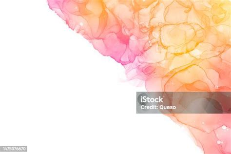 봄과 여름을 위한 알코올 잉크 아트 추상 프레임 흰색 배경에 분홍색과 주황색 그라데이션의 대리석 파도 수채화에 대한 스톡 벡터 아트 및 기타 이미지 Istock