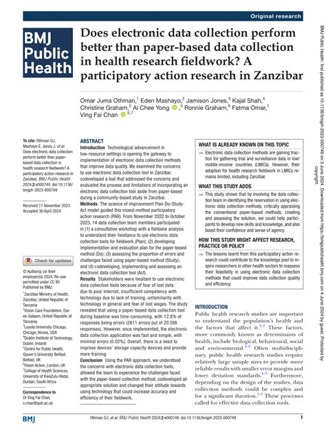 Pdf Does Electronic Data Collection Perform Better Than Paper Based Data Collection In Health